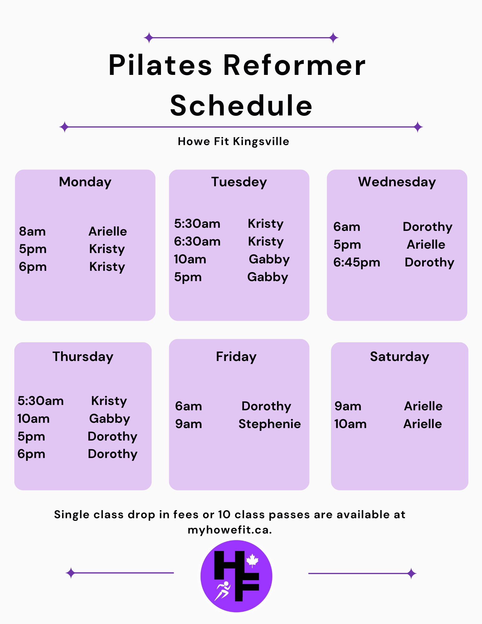 Pilates Reformer Schedule – Howe Fit